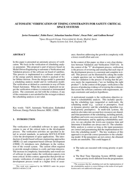 Pdf Automatic Verification Of Timing Constraints For Safety Critical Space Systems