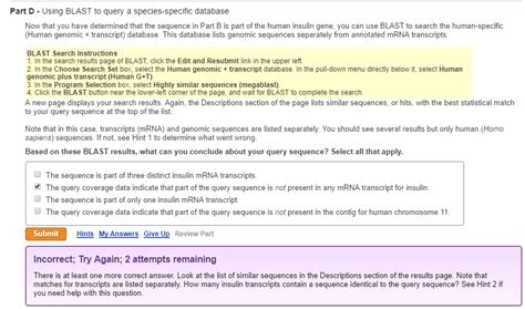 Solved Part D Using Blast To Query A Species Specific