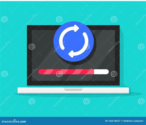 Laptop With Loading Icon And Updating Progress Bar Vector Symbol Flat Cartoon Computer