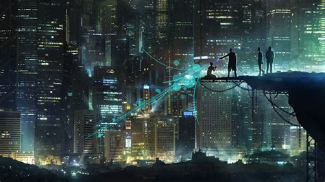 デスクトップ壁紙 シティ 都市景観 夜 反射 アートワーク シルエット スカイライン 超高層ビル Sf 街の明かり 大都市 闇 スクリーンショット