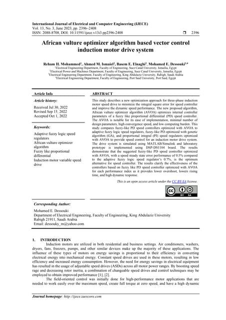 African Vulture Optimizer Algorithm Based Vector Control Induction