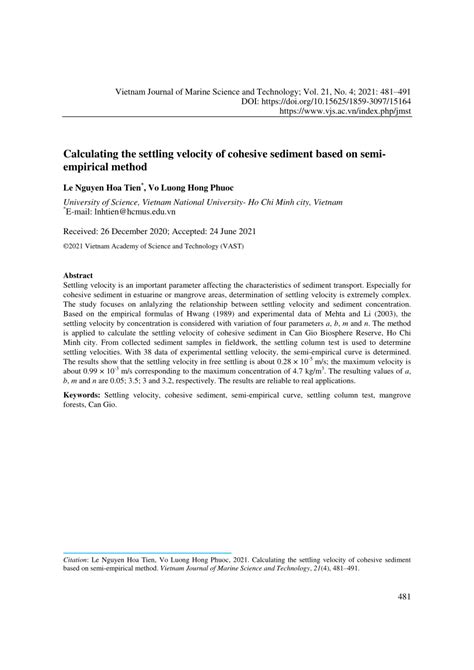 Pdf Calculating The Settling Velocity Of Cohesive Sediment Based On