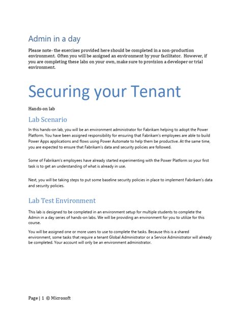 01 Secure Your Tenant Lab Manual Pdf Microsoft Outlook Mobile App