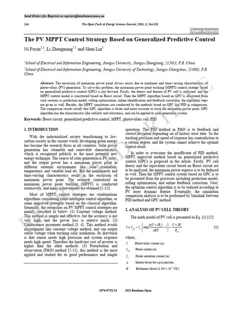 the pv mppt control strategy based on generalized predictive control