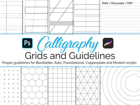 Guidelines And Grids Procreate Calligraphy Pack Grid Templates Lettering Guide Ipad Art Etsy