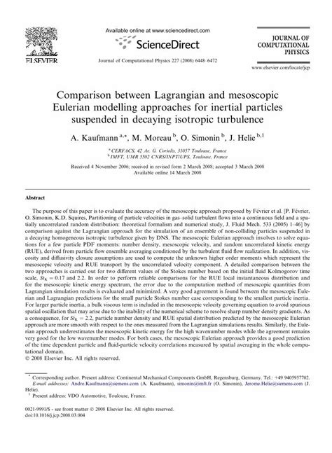pdf comparison between lagrangian and mesoscopic eulerian modelling