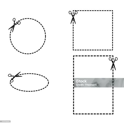 흰색 배경에 가위 컷 선 아이콘 쿠폰 테두리 세트 가위 및 쿠폰 사인 세트 플랫 스타일 가위에 대한 스톡 벡터 아트 및 기타