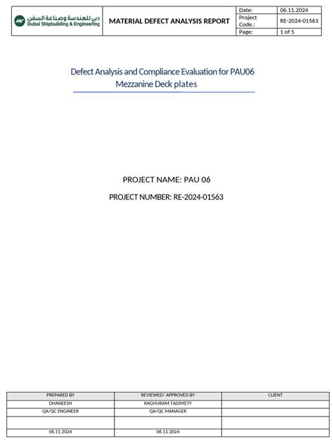 Material Defect Analysis Report Pdf Quality Assurance