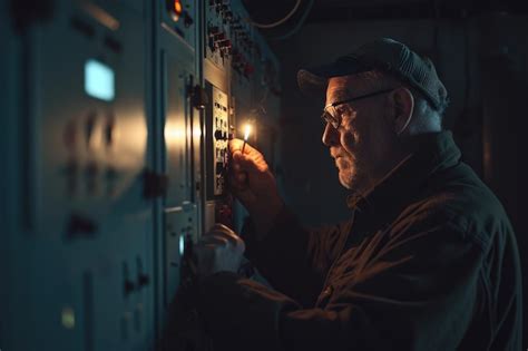 Premium AI Image Man Investigating Fuse Box In Power Outage