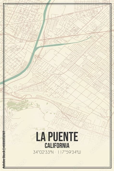 Retro Us City Map Of La Puente California Vintage Street Map Stock