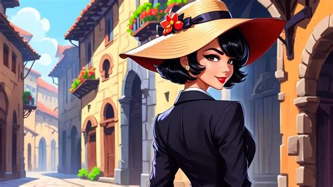 Девушка в костюме и шляпе на улице старого города · 1920x1080 Full Hd бесплатная фотография от