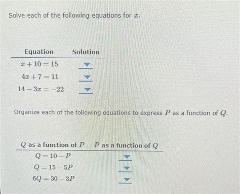 solved solve each of the following equations for