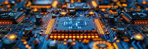 Detailed Motherboard Circuit Semiconductor And Microchip In Blue Modern Computing And