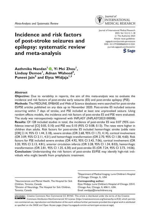 Pdf Incidence And Risk Factors Of Post Stroke Seizures And Epilepsy