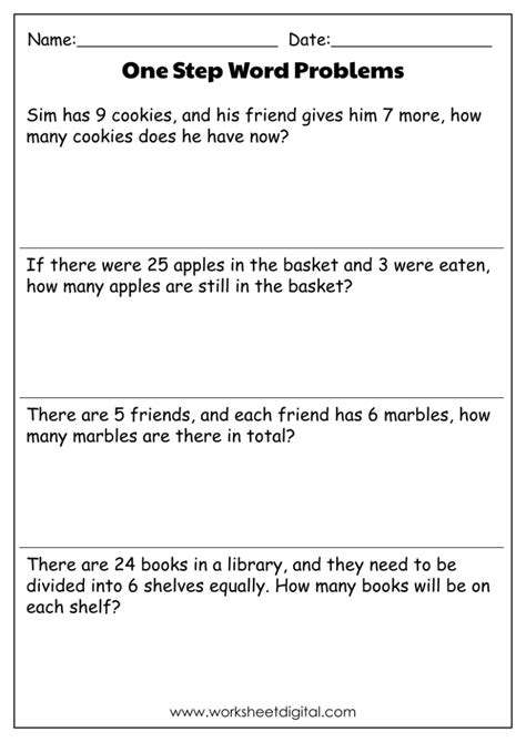 One Step Word Problems Worksheet Digital 1 Teacher Made Resources