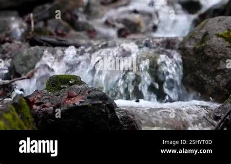 Stockholm Sweden A Running Stream And Small Waterfall In A Park With