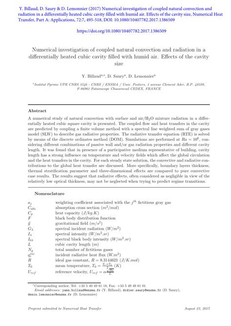 Pdf Numerical Investigation Of Coupled Natural Convection And Radiation In A Differentially