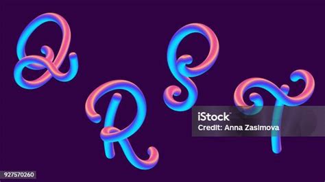 그라데이션 레터링 홀로그램 3d입니다 편지 Q R S T 활기찬 그라디언트 모양으로 설정 하는 폰트입니다 액체 색 경로입니다 타이 포 그래피 벡터 일러스트입니다 번 득 임