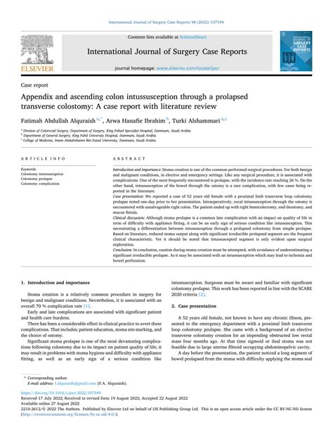 Pdf Appendix And Ascending Colon Intussusception Through A Prolapsed Transverse Colostomy A