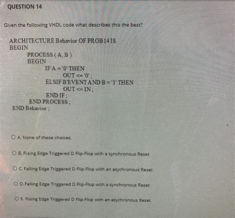 Solved Question 14 Given The Following Vhdl Code What