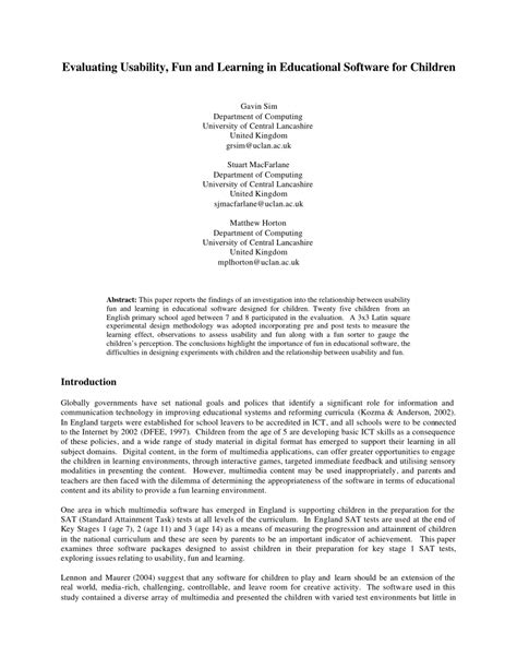 Pdf Evaluating Usability Fun And Learning In Educational Software