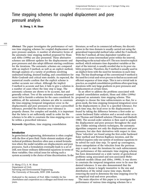 Pdf Time Stepping Schemes For Coupled Displacement And Pore Pressur Analysis