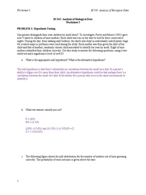 Worksheet5 Bi343 Pdf P Value Statistical Hypothesis Testing