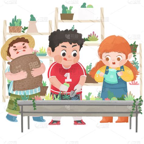 手绘 校园课外活动主题 养花