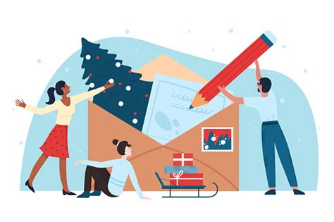 봉투 겨울 휴일 카드로 편지로 크리스마스와 새해인사하는 사람들 산타 클로스에 대한 스톡 벡터 아트 및 기타 이미지 산타 클로스 쓰기 일러스트레이션 Istock