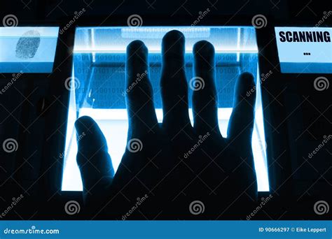 A Person Uses A Fingerprint Scanner Can Be Used For Biometrics Or Cybersecurity Concepts Stock