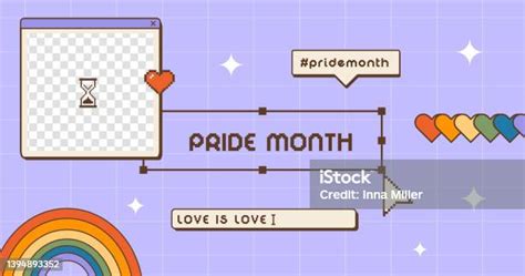 Lgbt 권리 또는 사회 문제 이벤트 축하 창조적 인 배너 수직 포스터 벡터 플래 카드 광고 초대장 인사말 또는 무지개와 심장과 트렌디 한 Y2k 90s 스타일의 웹 방문