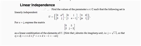Solved Linear Independence Find The Values Of The Parameter Chegg