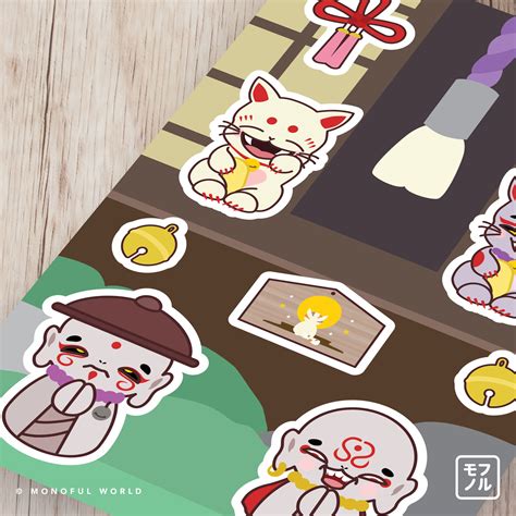 Japanese Yokai Tsukumogami Sticker Sheet Maneki Neko And Jizo Etsy
