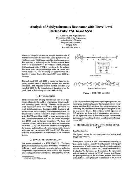 pdf analysis of subsynchronous resonance with three level twelve pulse vsc based sssc