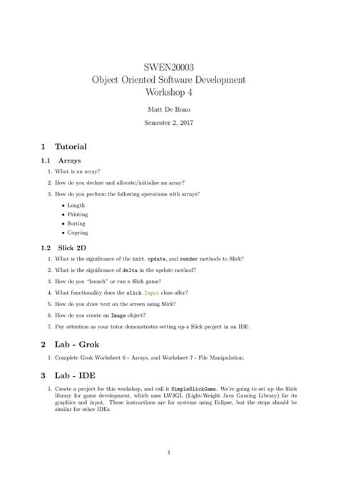 Tutorial 04 Tutorial 4 Swen Object Oriented Software Development