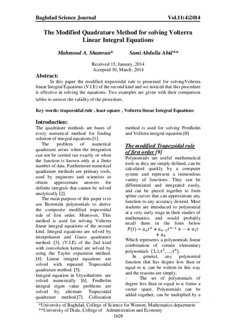 Pdf The Modified Quadrature Method For Solving Volterra Linear