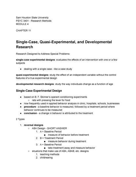 Shsu Psyc 3401 Notes Module 4 Sam Houston State University Psyc 3401 Research Methods