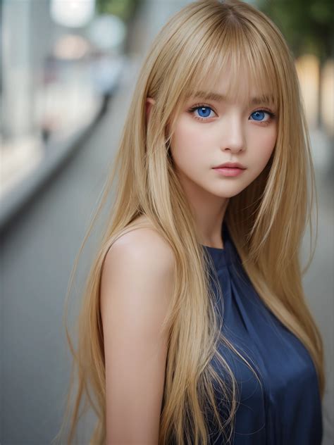 A Close Up Of A Woman With Long Blonde Hair And Blue Eyes Seaart Ai