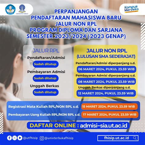 Perpanjangan Pendaftaran Mahasiswa Baru Jalur Non Rpl Lulusan Sma Sederajat Program Diploma Dan