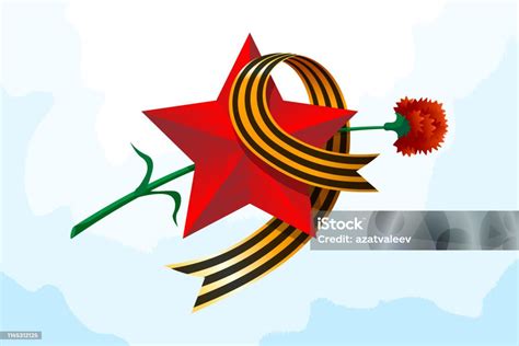 5 월 9 일 러시아 소비에트 연방 붉은 육군 휴일 위대한 승리의 날 큰 빨간 별 그림 아홉 세인트 조지의 리본 카네이션에서 우수한 벡터 일러스트 레이 션 선물 카드 배너