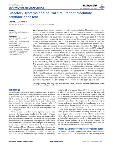 PDF Olfactory Systems And Neural Circuits That Modulate Predator Odor Fear