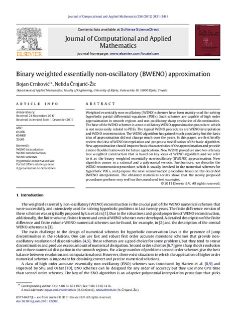 Pdf Binary Weighted Essentially Non Oscillatory Bweno Approximation Nelida Crnjaric Zic