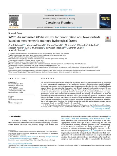 Pdf Swpt An Automated Gis Based Tool For Prioritization Of Sub Watersheds Based On