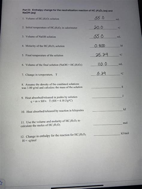 Solved Part D Enthalpy Change For The Neutralization Chegg