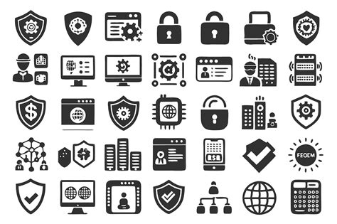 A Set Of Black And White Icons Depicting Various Aspects Of Cybersecurity Premium Ai Generated