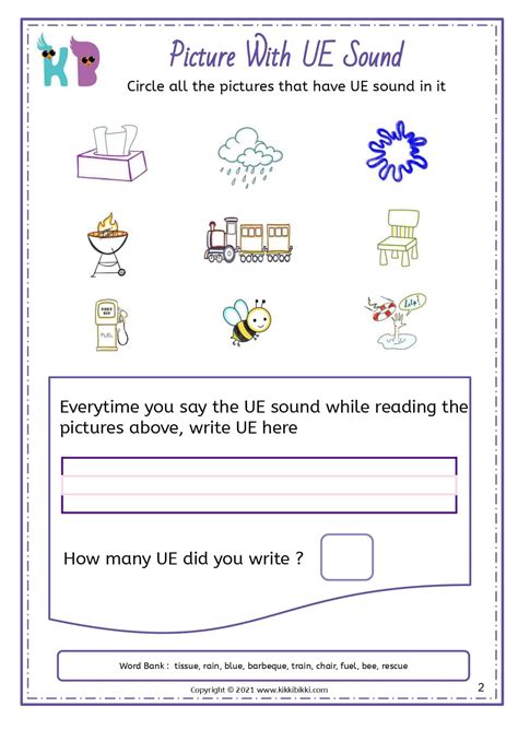 Ue Sound Words Worksheets Free Phonics Printable Kikkibikki