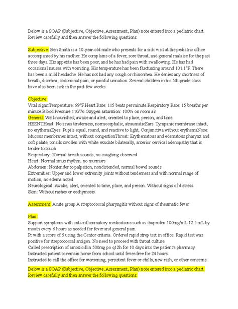 Peds 101 Soap Note Case Study On Acute Pharyngitis Studocu