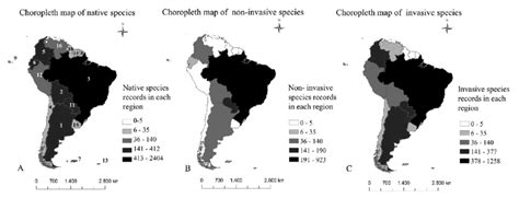 Choropleth Maps Showing The Density Of Records Of Aquatic Species In