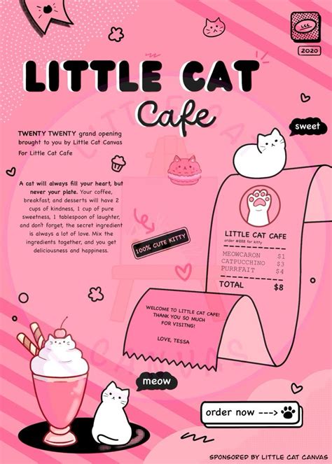 Instagram Littlecatcanvas Pink Kawaii Little Cat Cafe Poster Print