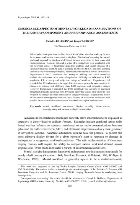Pdf Dissociable Aspects Of Mental Workload Examinations Of The P300 Erp Component And